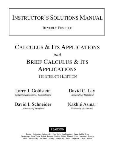 Instructors Solutions Manual To Calculus Its Applications 13Th Edition ...